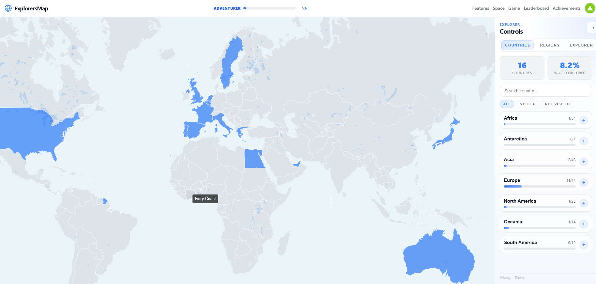 ExplorersMap — Countries Visited Map & World Completion Tracker